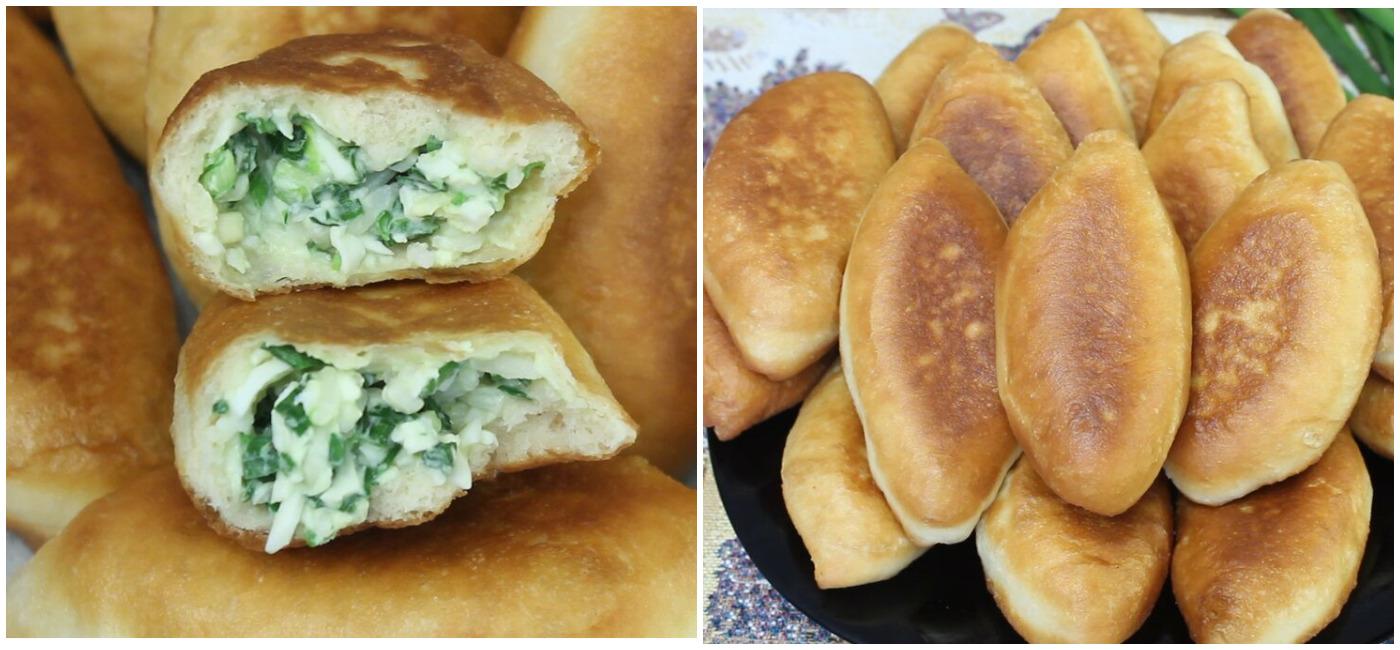 Пиріжки з зеленою цибулею, яйцем і рисом. Смажені пиріжки з дріжджового ...
